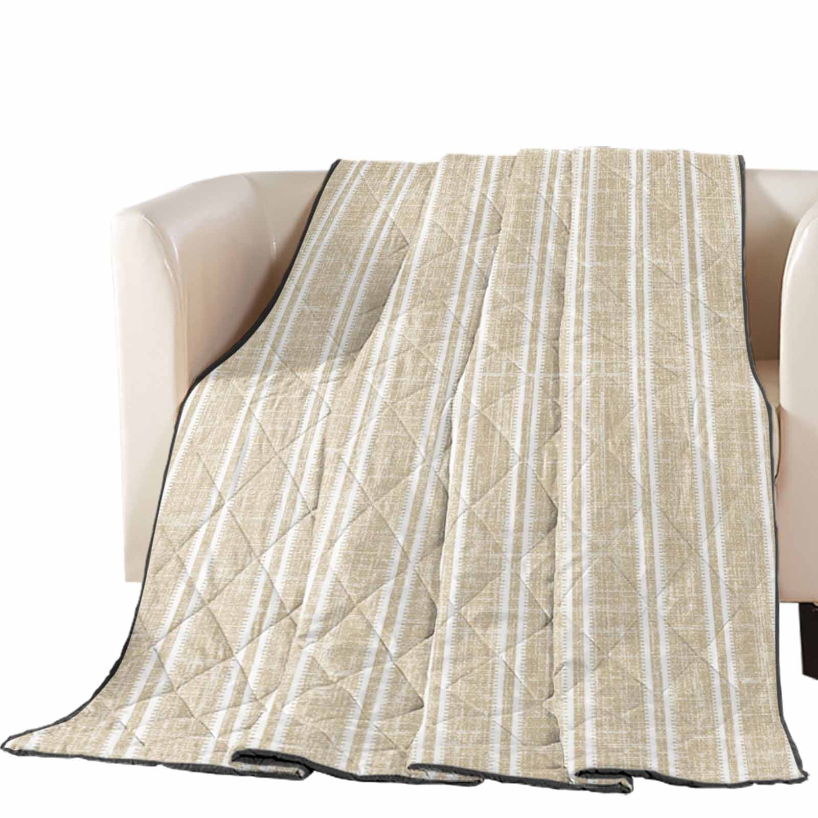 Beige White Stripes Quilted Comforters Cooling Blanket Full Size ...