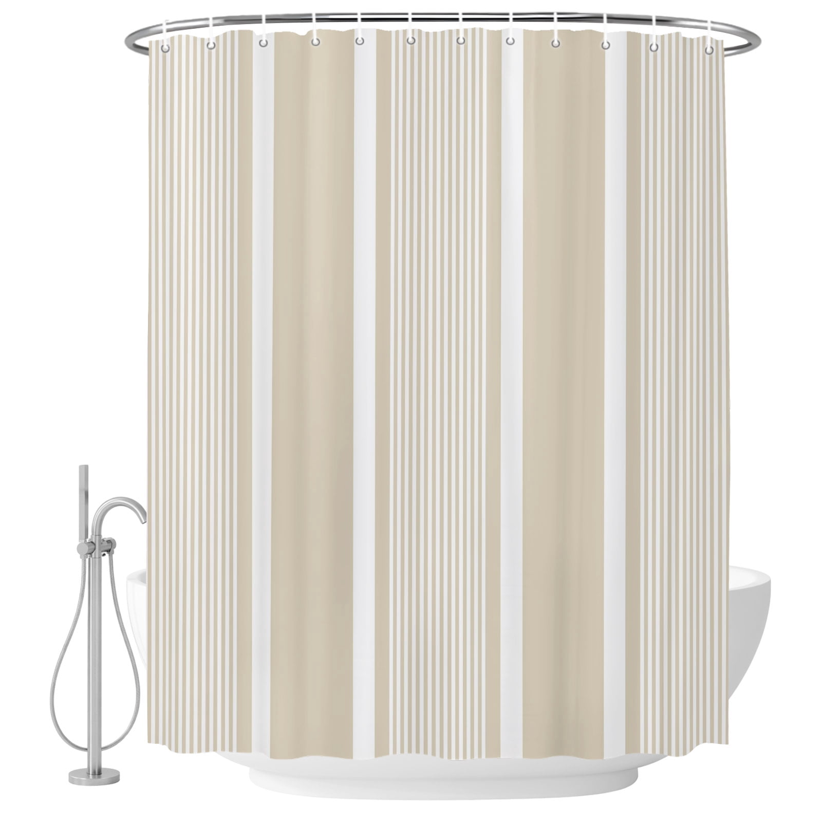 Beige White Stripes Shower Curtain for Bathroom, Lines Modern Vertical ...
