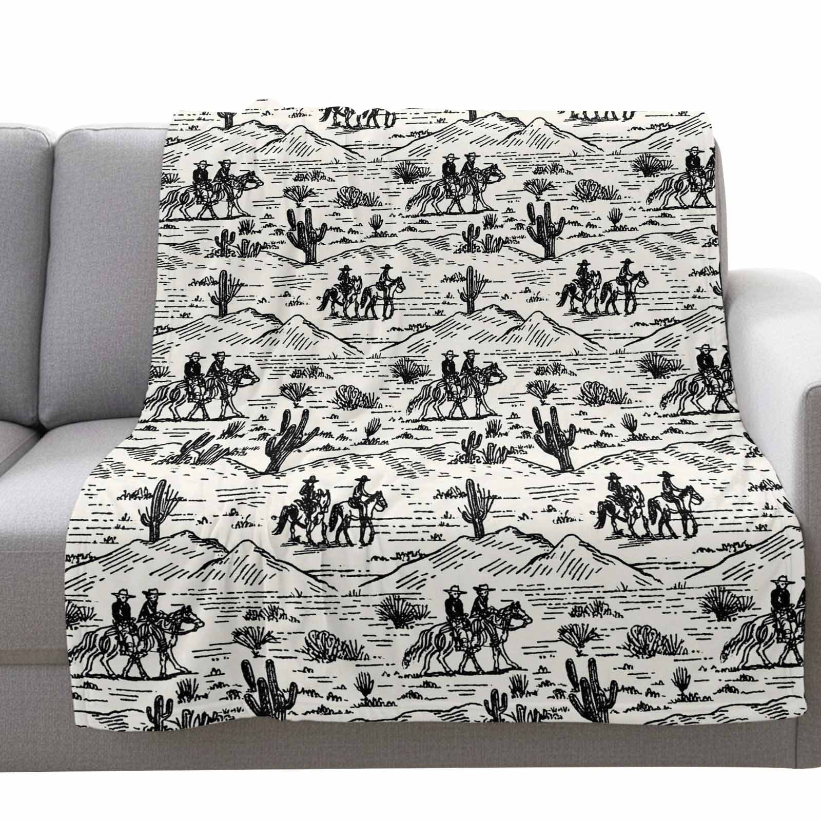 Beige White Western Cowboy Fleece Throw Blanket Lightweight Vintage ...