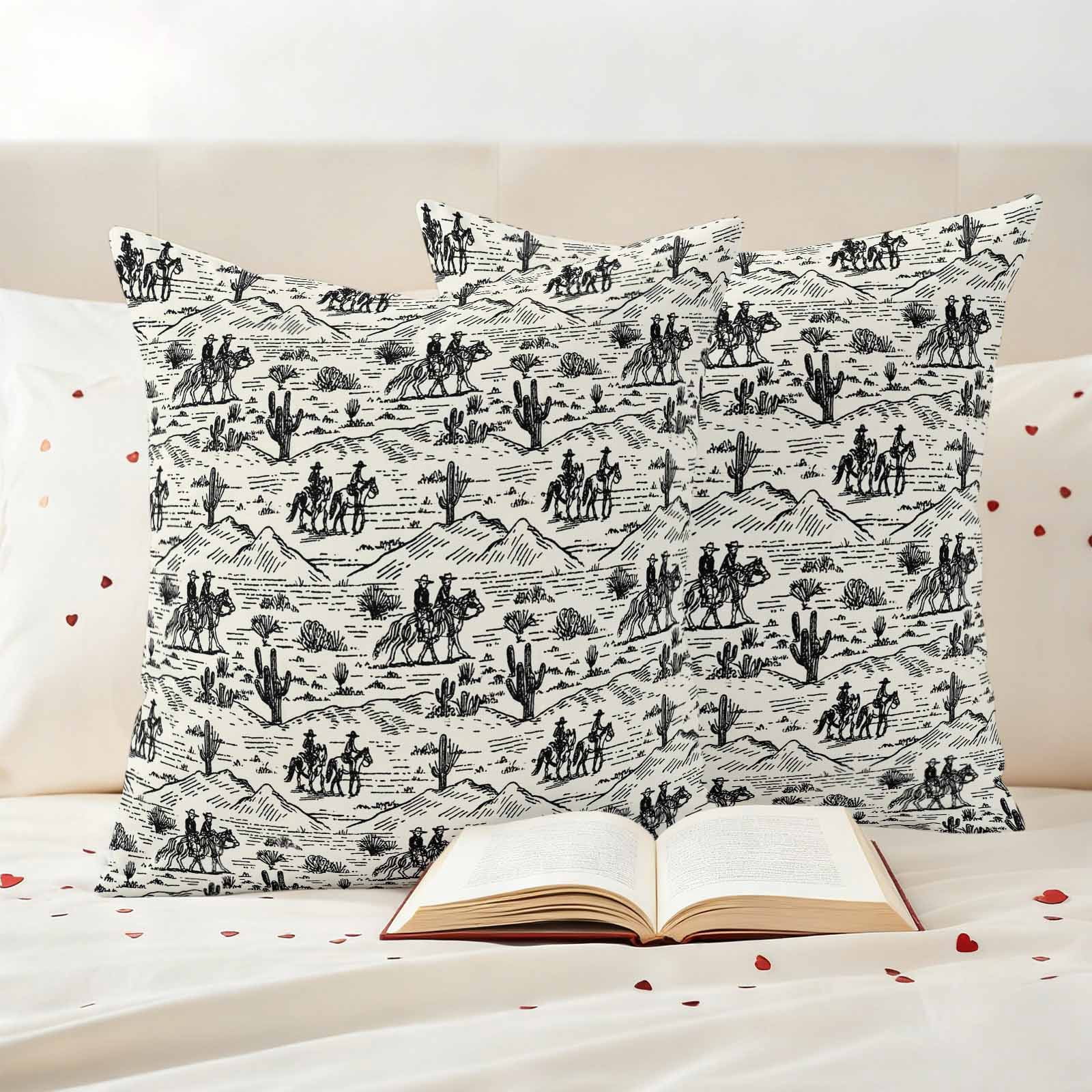 Beige White Western Cowboy Outdoor Throw Pillow Covers Set of 2 ...