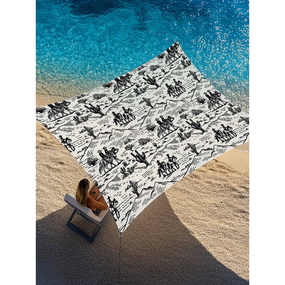 Beige White Western Cowboy Sun Shade Sail 6.5' x 10', Vintage Cactus ...