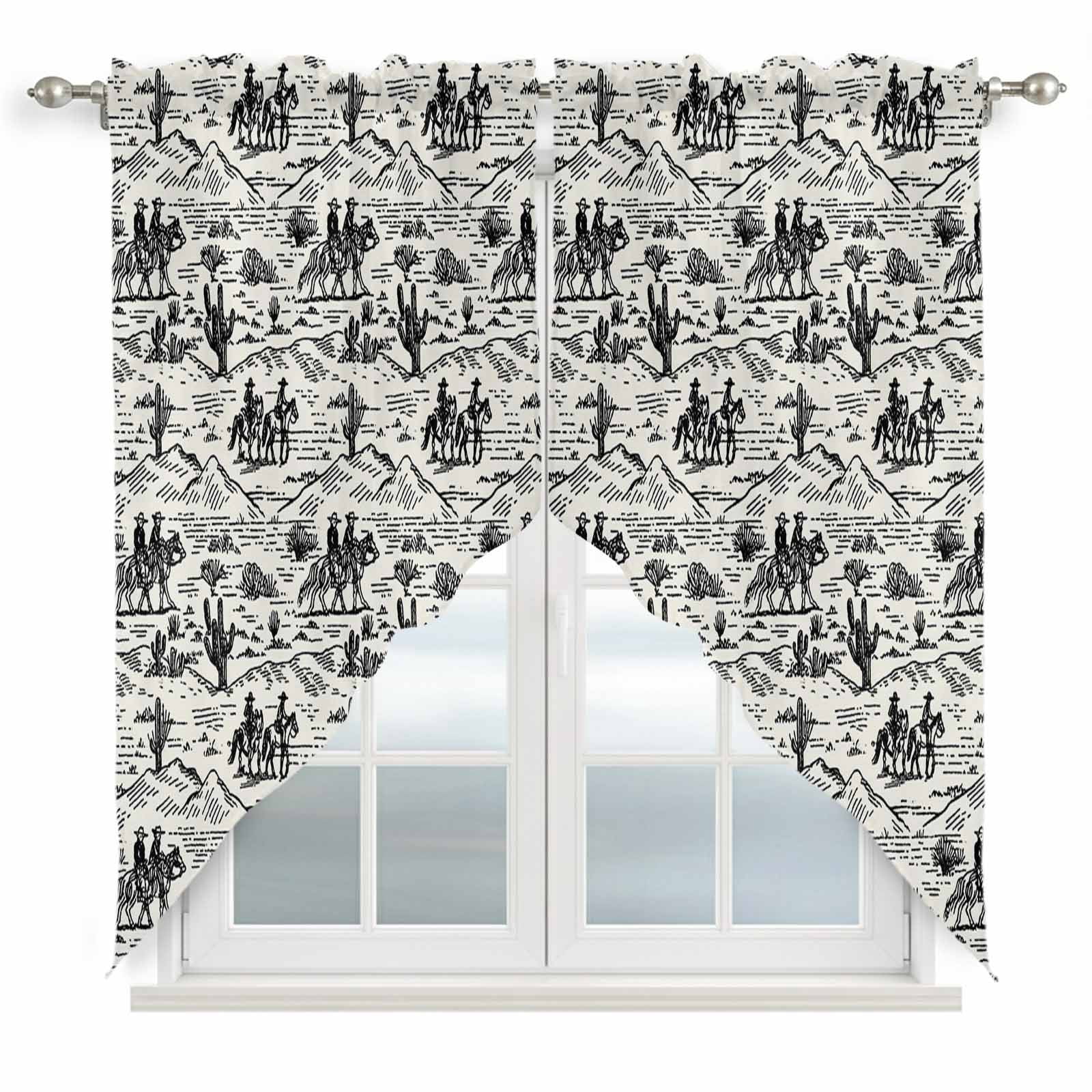Beige White Western Cowboy Swag Curtain Valance for Window 2 Panels ...