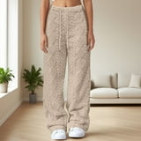 Beige Wide Leg Sweatpants Women's Fashionable Casual Plush High Waist ...