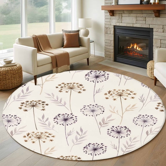 Beige Wildflowers 8FT Round Area Rugs for Living Room Country Vintage ...