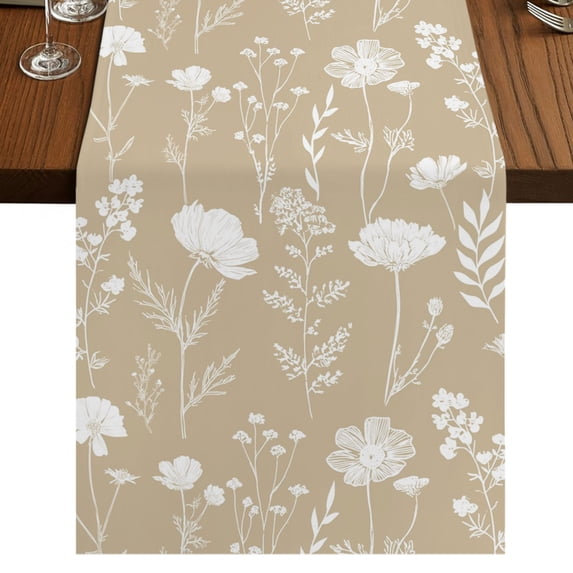 Beige Wildflowers Burlap Cotton Table Runner 13x72 Inches Long ...
