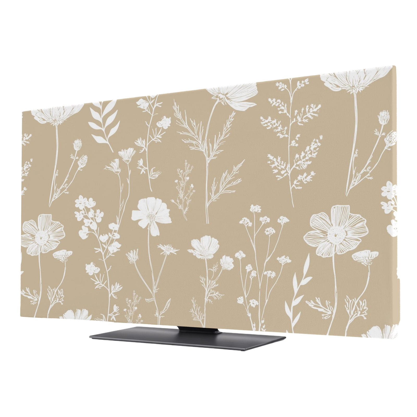 Beige Wildflowers TV Cover for 65 Inch Screen, Stretch Fabric Dustproof ...