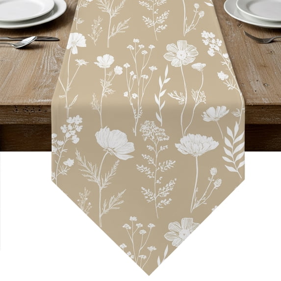 Beige Wildflowers Table Runner Linen Burlap Table Runner 36 Inches ...