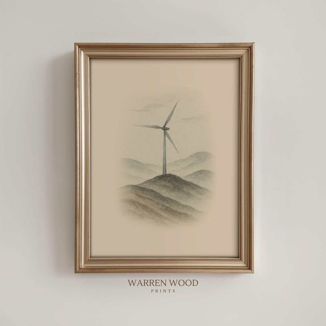 Beige Windmill Wall Art, Neutral Landscape Print, Rustic Windmill ...