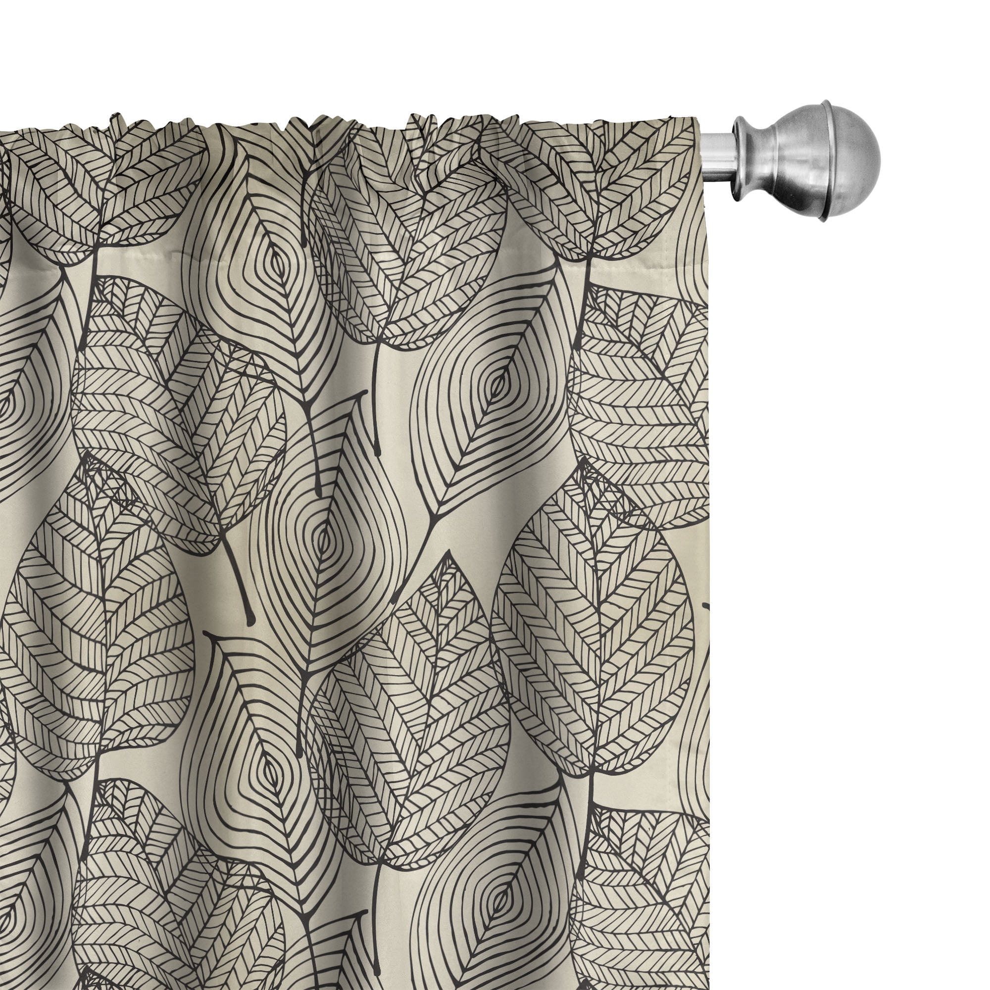 Beige Window Curtains Pack of 2, Autumn Geometric Leaf Pattern ...