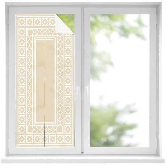 Beige Window Privacy Film, Boho Diamond Pattern Border Rustic ...