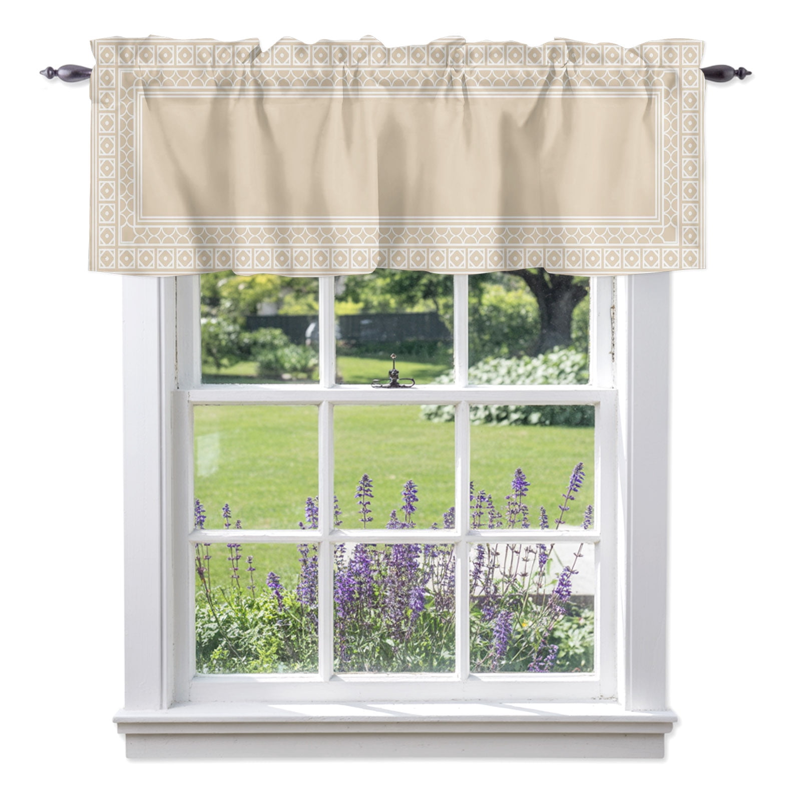 Beige Window Valance for Kitchen, Boho Diamond Pattern Border Rustic ...
