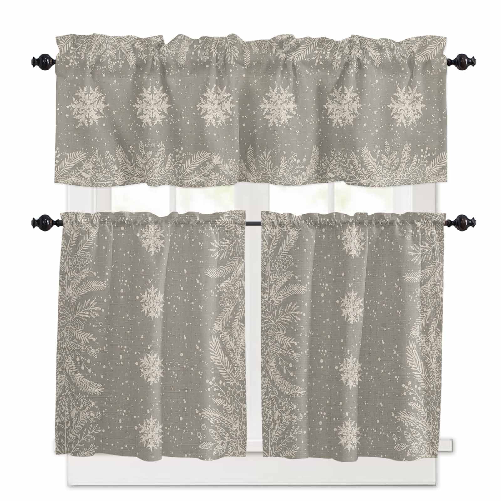 Beige Winter Snowflakes Kitchen Curtains Valances and Tiers Set of 3 ...