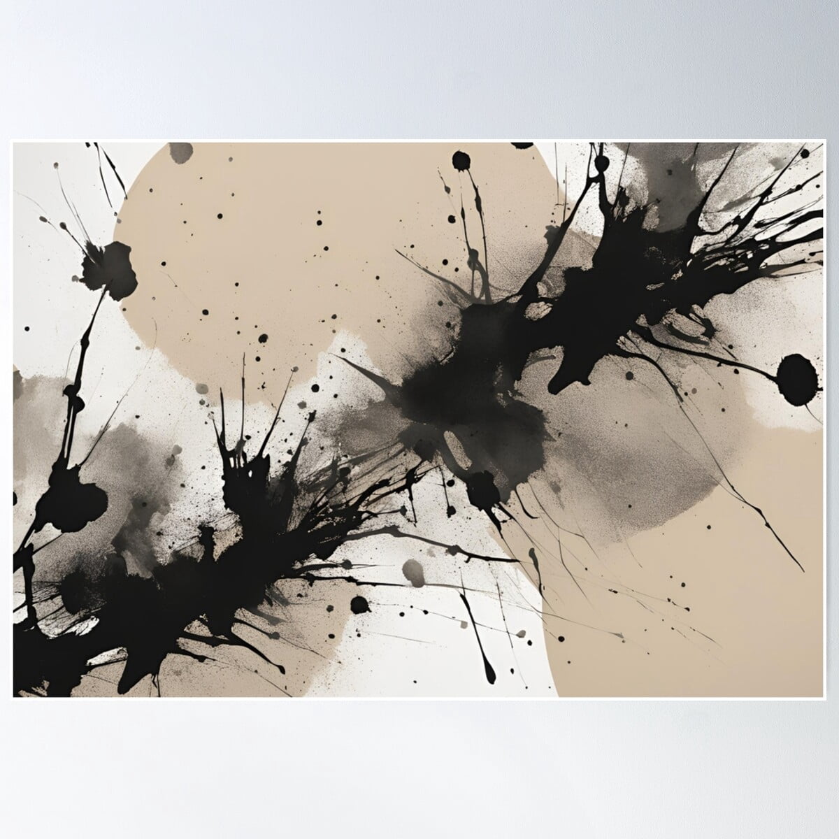 Beige With Black And White Paint Splatter Poster Wall Art Modern Wall ...