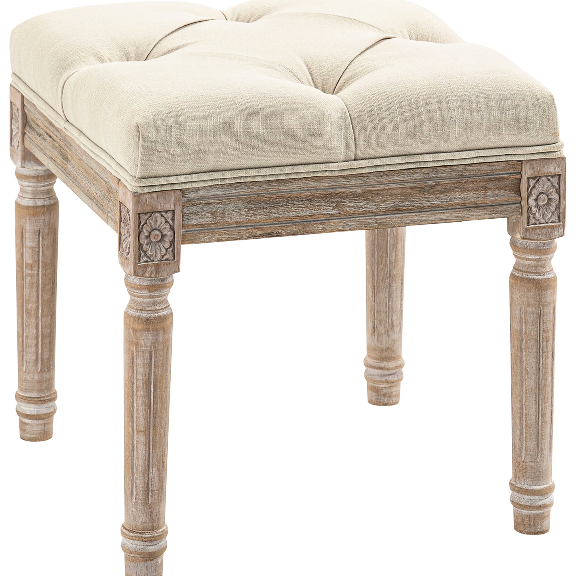 Beige With Button Top And Cylindrical Wood Legs, For Bedroom, Living ...