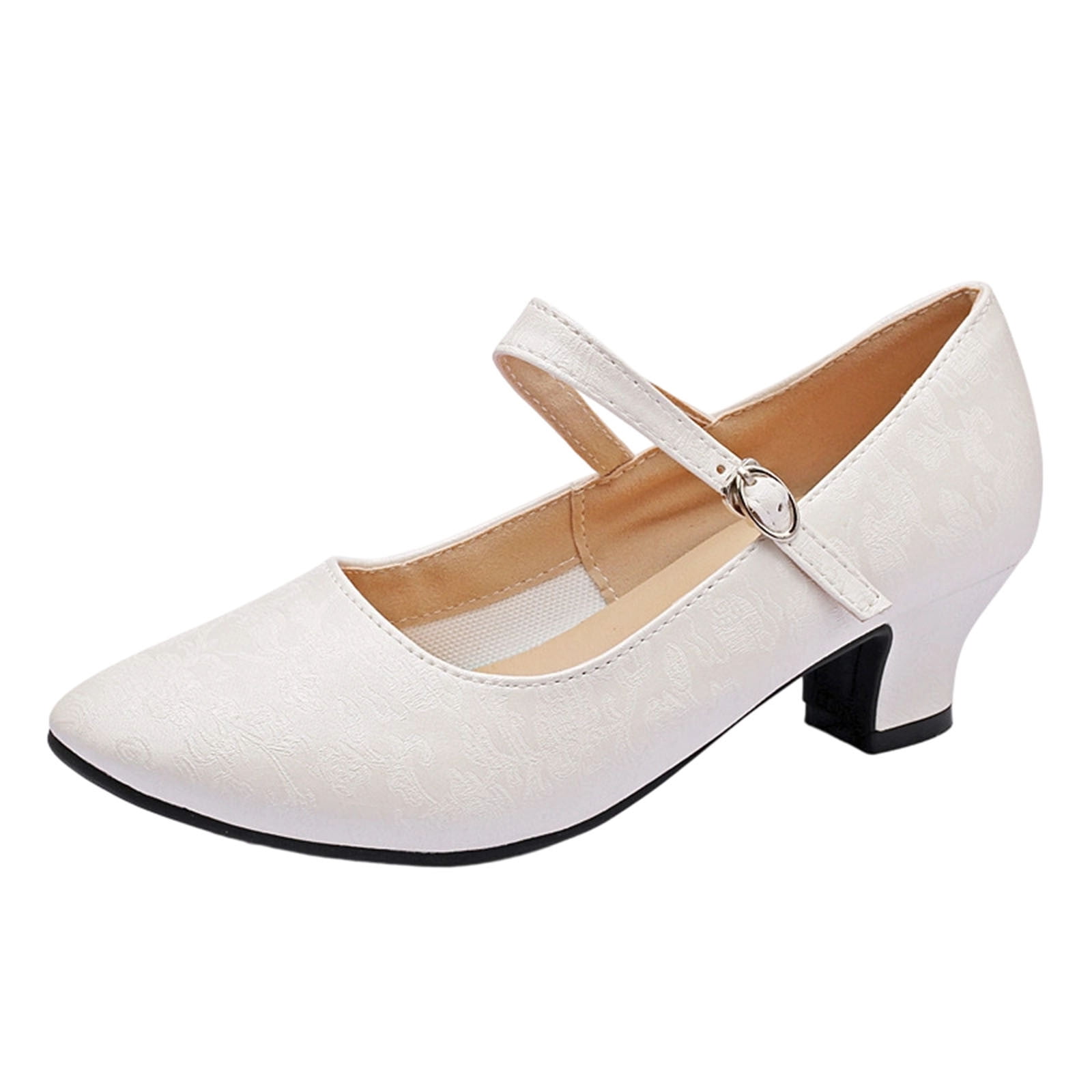 Beige Women Adult Latin Dance Practice Shoes With Metal Buckle Mid Heel ...