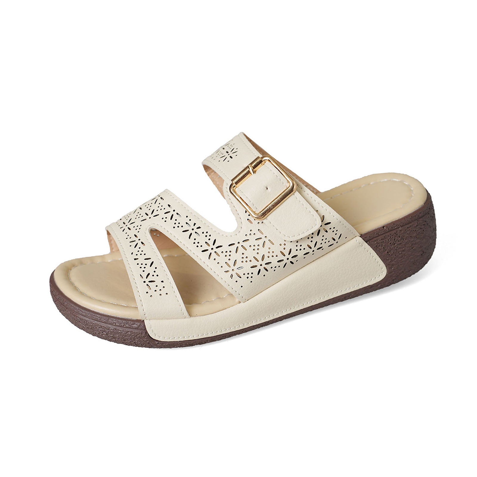 Beige Women Casual Spring Summer Sandals Open Toe Round Toe Thick ...