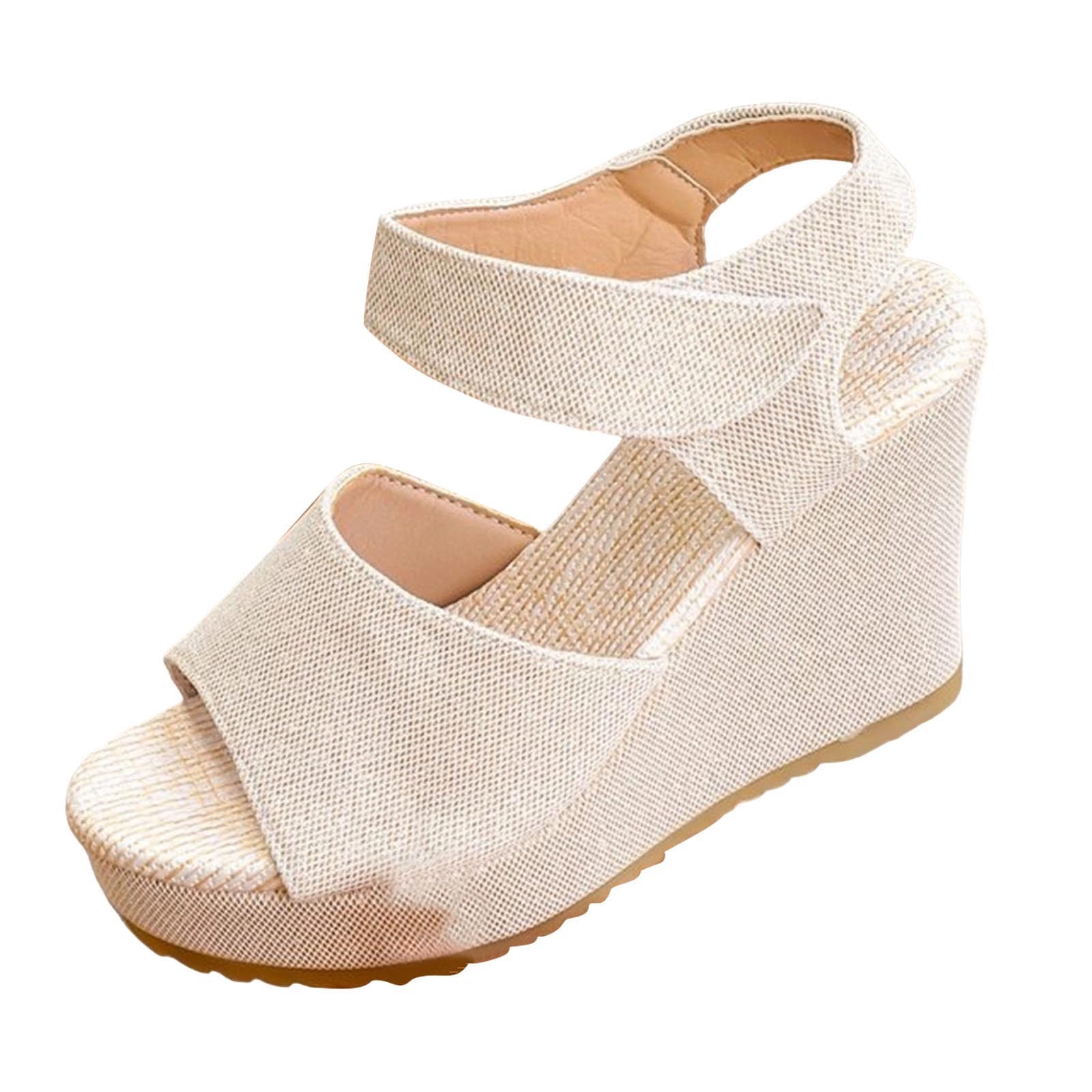 Beige Women Casual Wedge Sandals Round Open Toe Fish Mouth Thick Sole ...