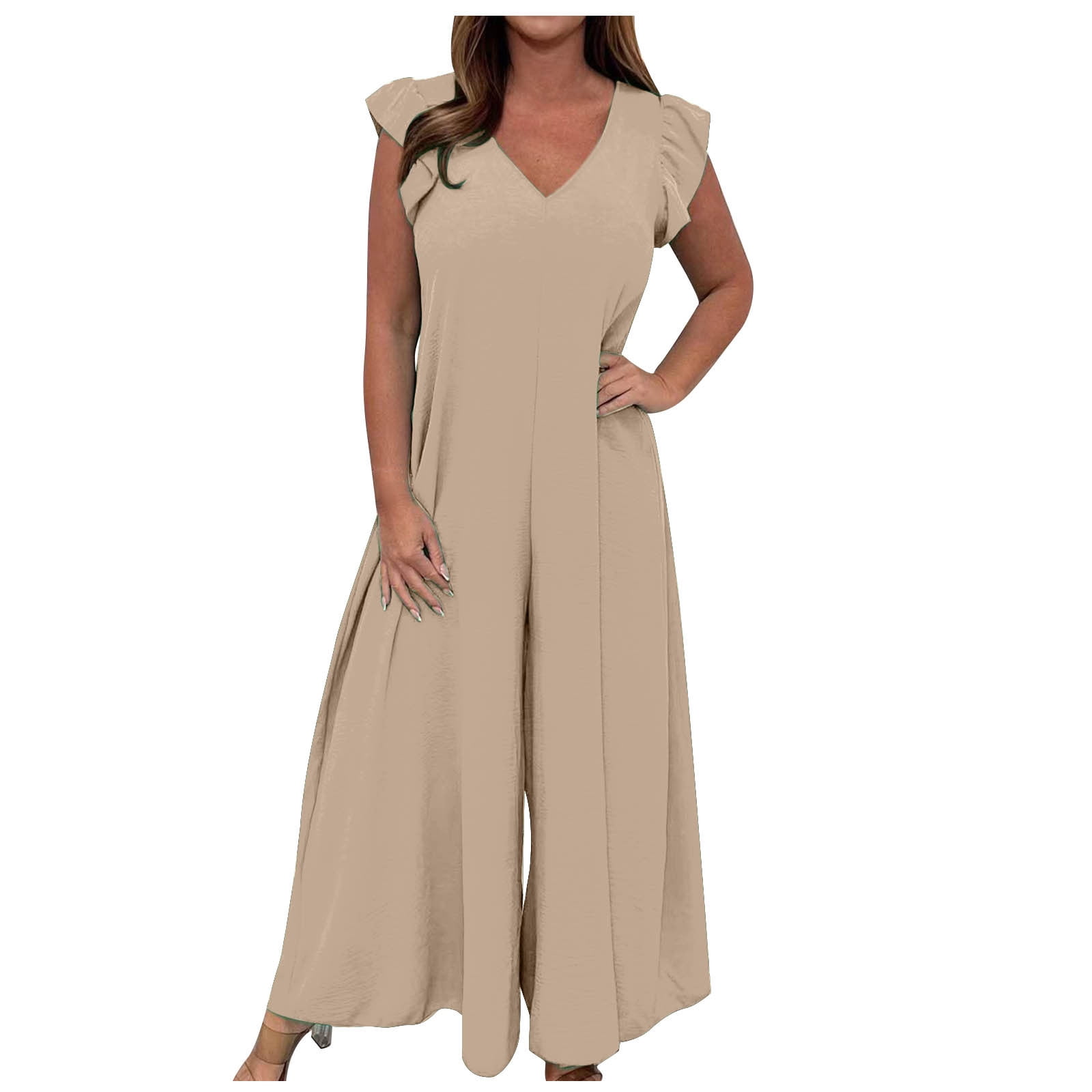Beige Women Coveralls Trousers Pants One Piece for Women Lace Rayon ...