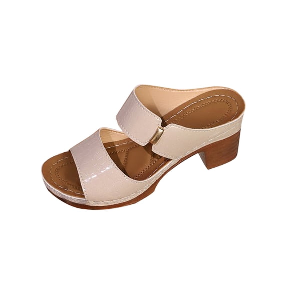 Beige Women Fashion Spring Beach High Heels Solid Color Open Toe Thick ...