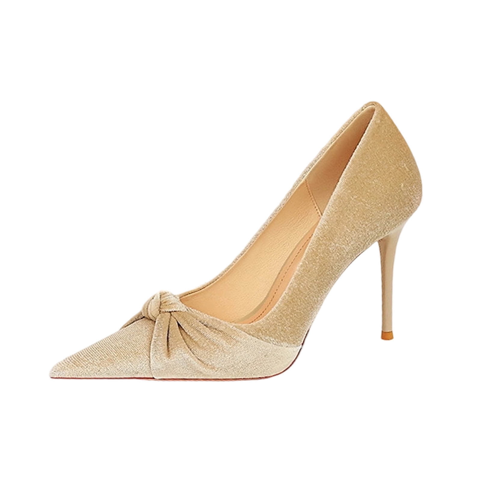 Beige Women'S Beige Slim Heel Pointed Toe Suede Bow Tie Heels For ...