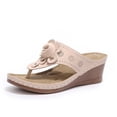 Beige Women'S Casual Beach Wedge Slippers Solid Color Round Toe Open ...