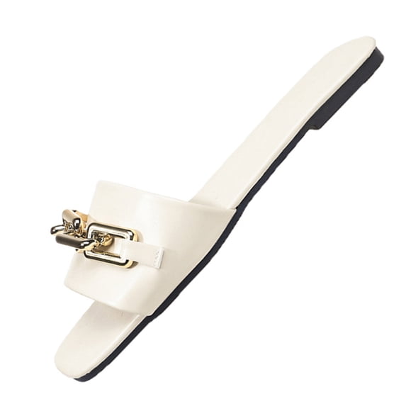 Beige Women'S Casual Sandals Comfortable Slip-On Square Toe Flat Sole ...