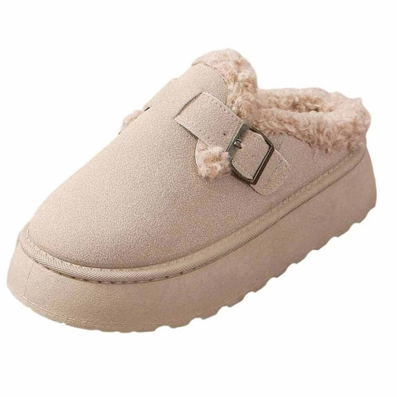 Beige Women'S Casual Slippers With Thick Warm Design And Comfortable ...