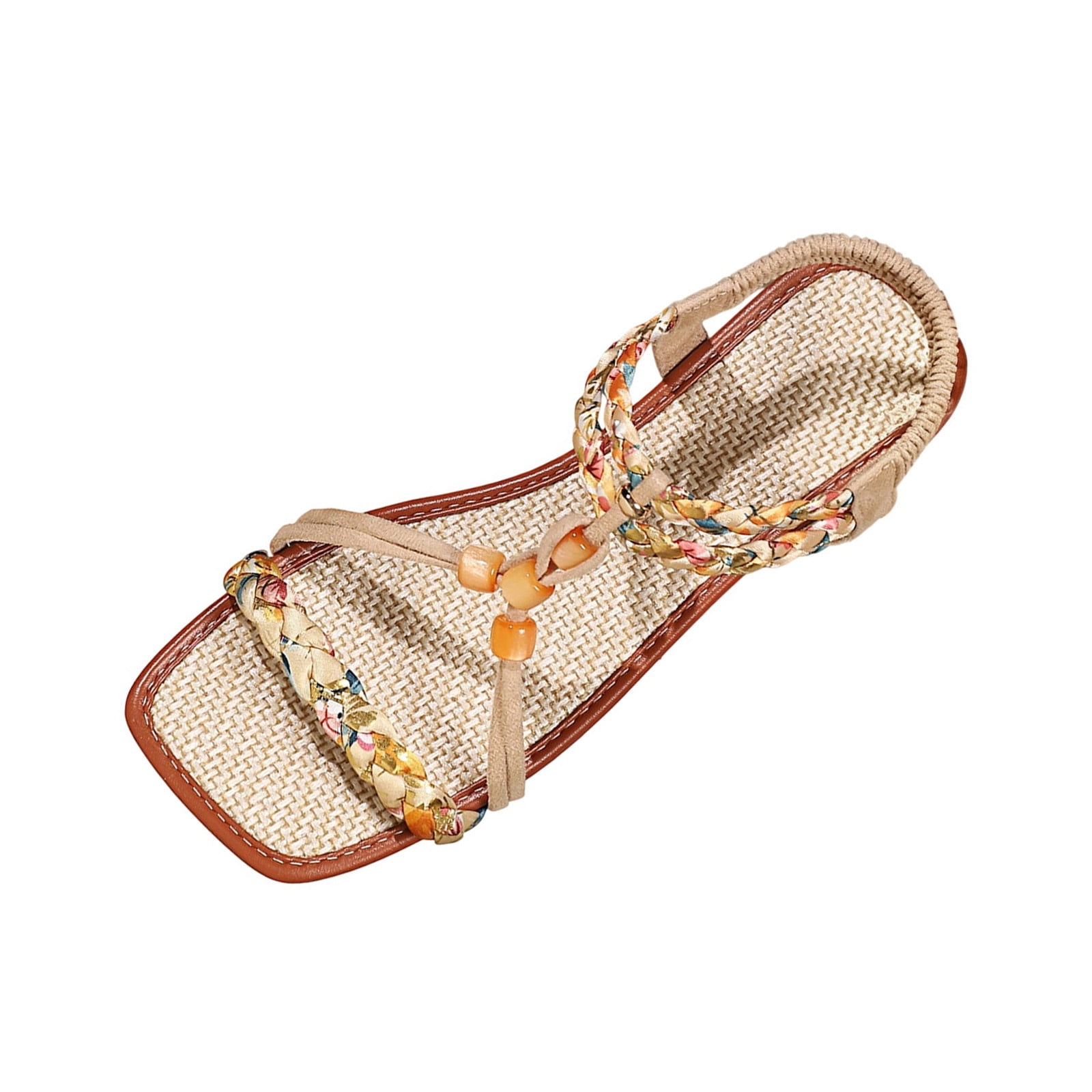 Beige Women'S Open Toe Elastic Shoes, Flat Back Versatile Casual Plus ...
