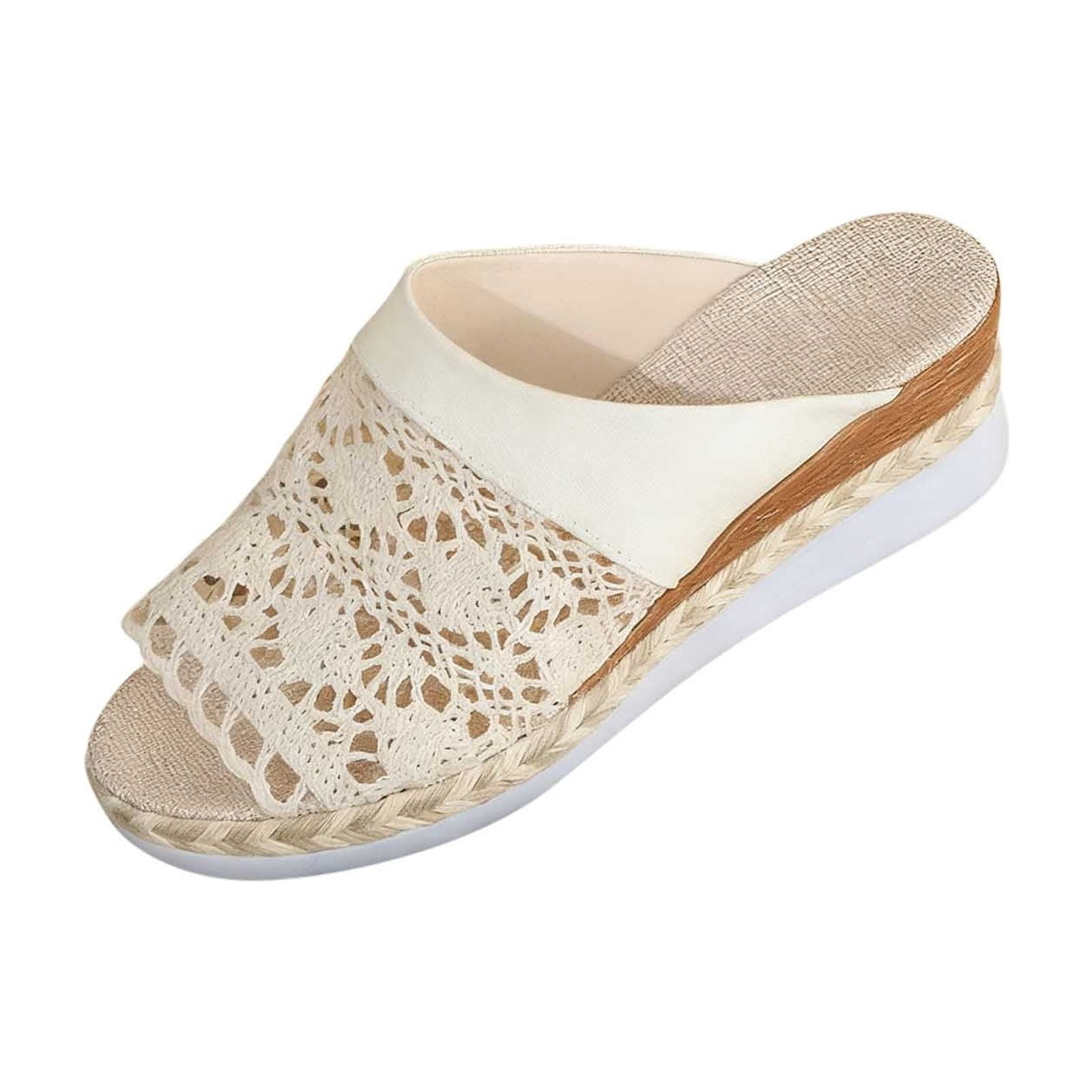 Beige Women’S Sandals Wedge Heels Beach Peep Toe Toe-Thong Slippers ...