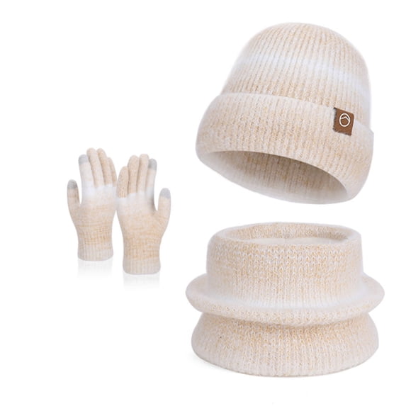 Beige Women'S Winter Fashion Warm Earmuffs Knitted Hat Wool Cap Scarf ...