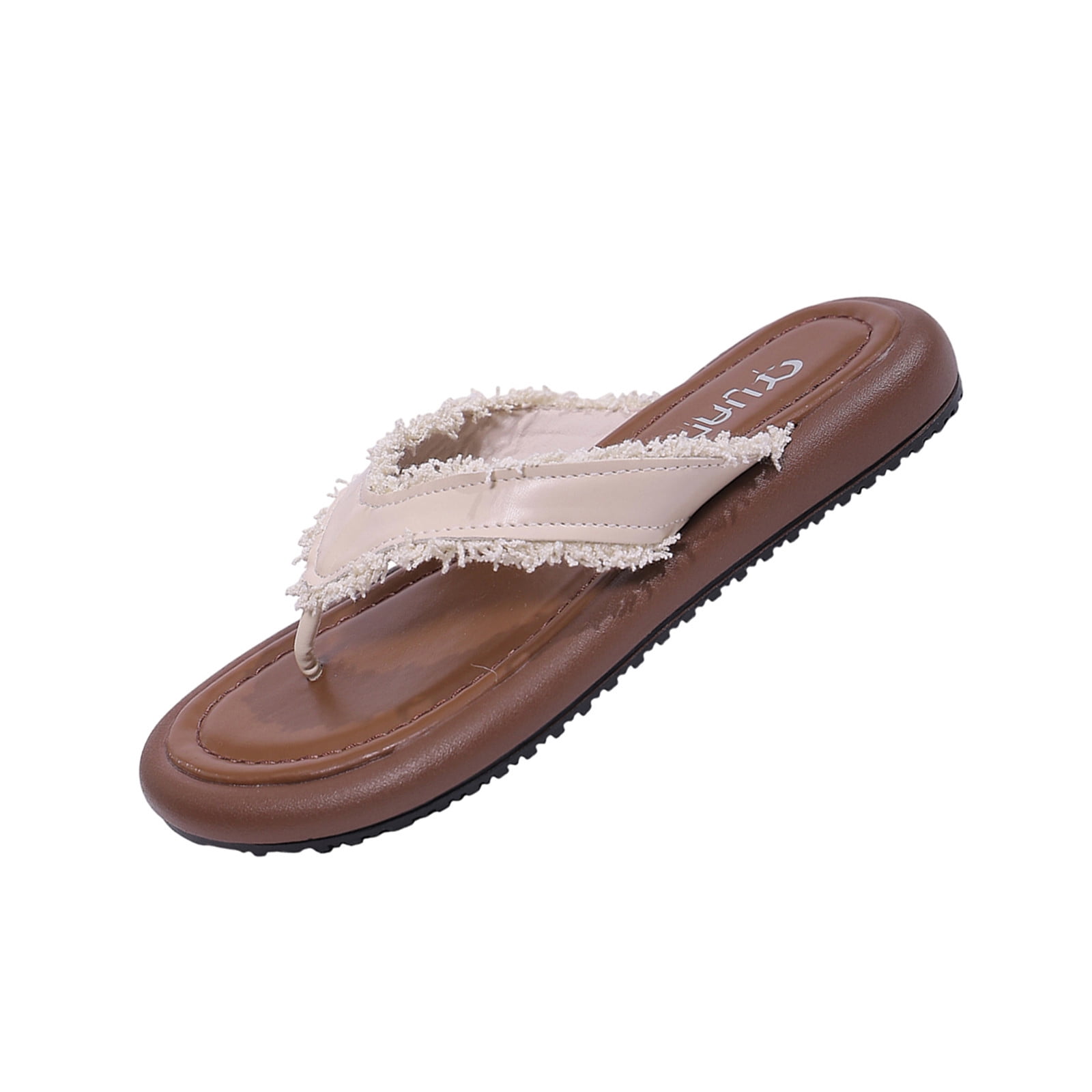 Beige Women Summer Flat Sandals Round Toe Open Toe Casual Beach ...
