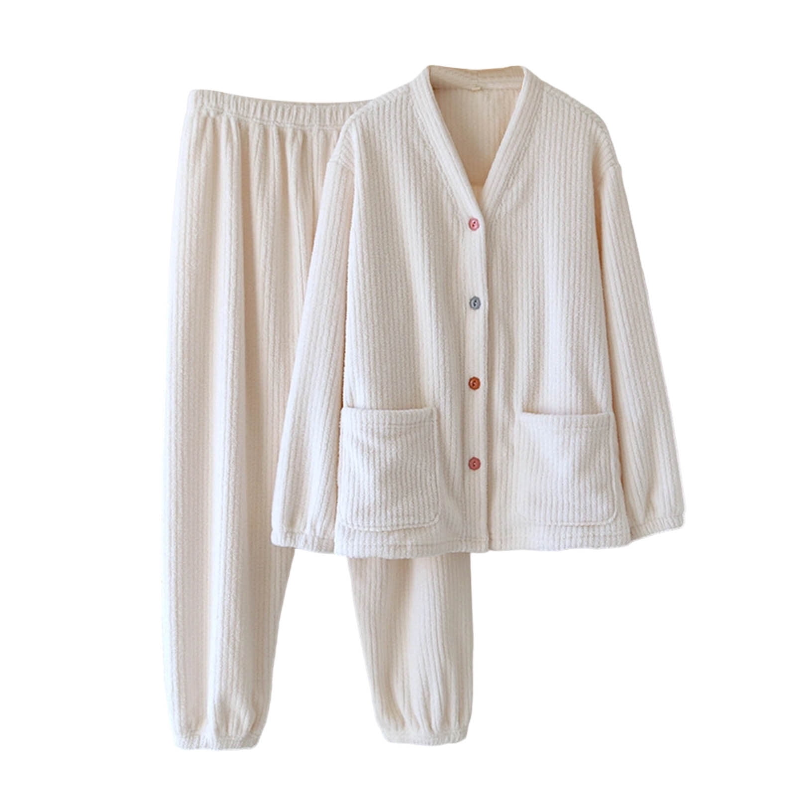 Beige Women Velvet Pants Pajamas Nightgowns Sets for Women Matching ...