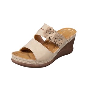 OAVQHLG3B Black Wedge Sandals for Women Women's Multi-color Embroidered ...