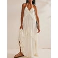 Beige Womens Boho Spaghetti Strap Maxi Dress With Tiered Ruffles Low ...