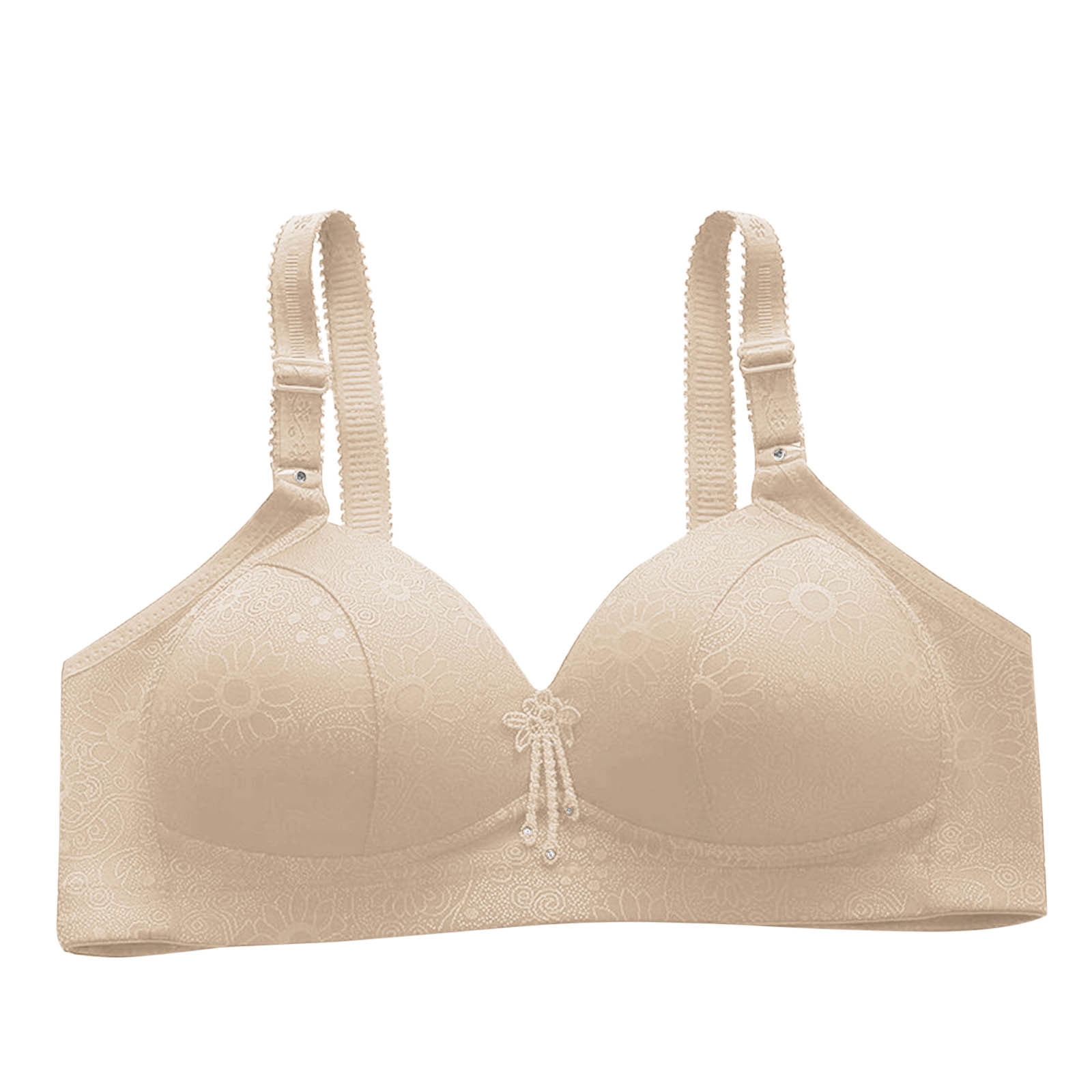 Beige Womens Button Bras for Ladies Spandex Embroidered Print Loose Fit ...