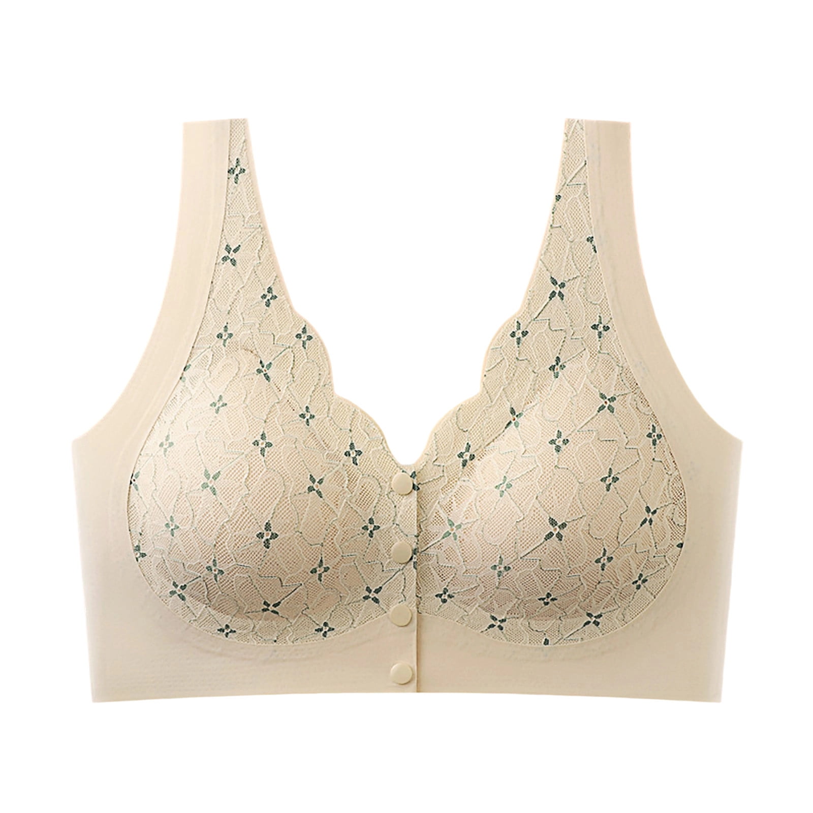 Beige Womens Casual Button Up Front Closure Bras for Women Lace Spandex ...