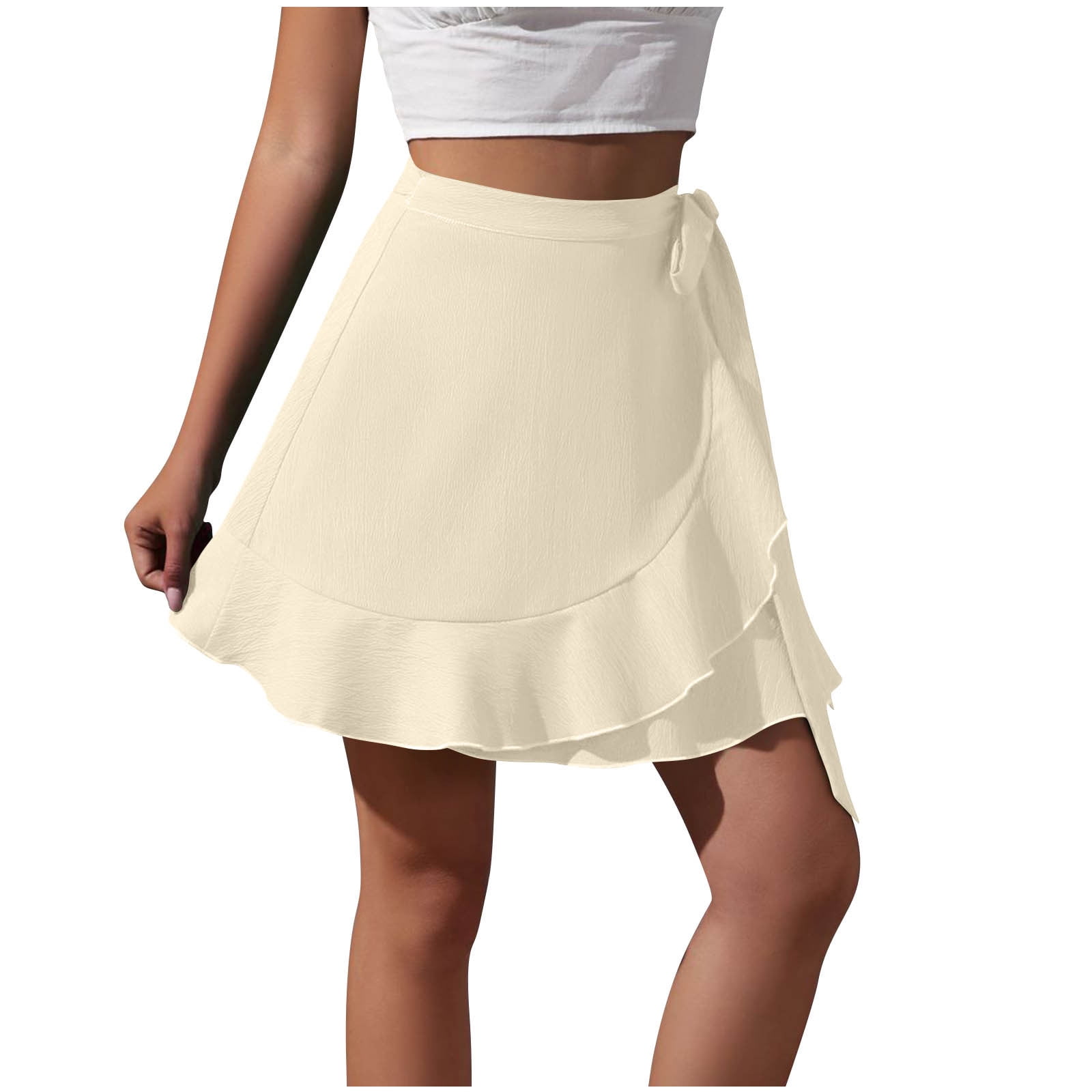 Beige Womens Casual Skirt for Ladies Lace Mini Petite Loose Fit Peplum ...