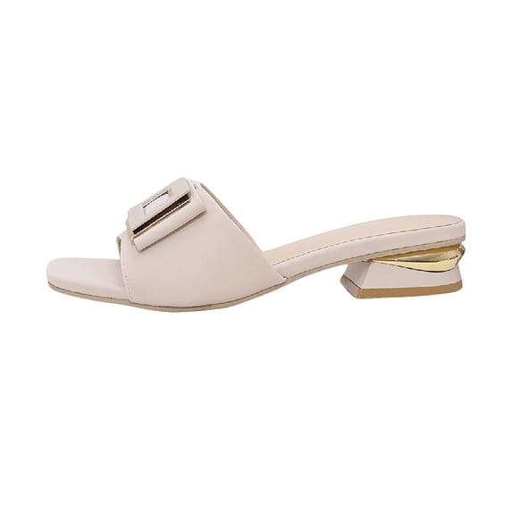 Beige Womens Comfortable Chunky Heel Slip On Sandals Fish Mouth Square ...