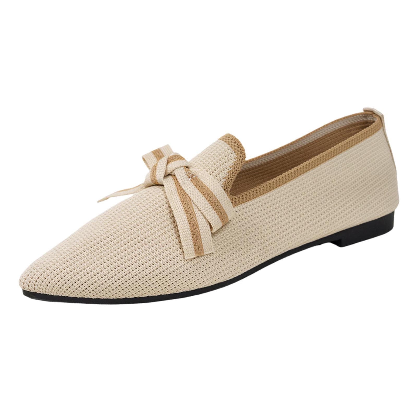 Beige Womens Comfortable Shoes With Bow Embellishment And Pointed Toe ...