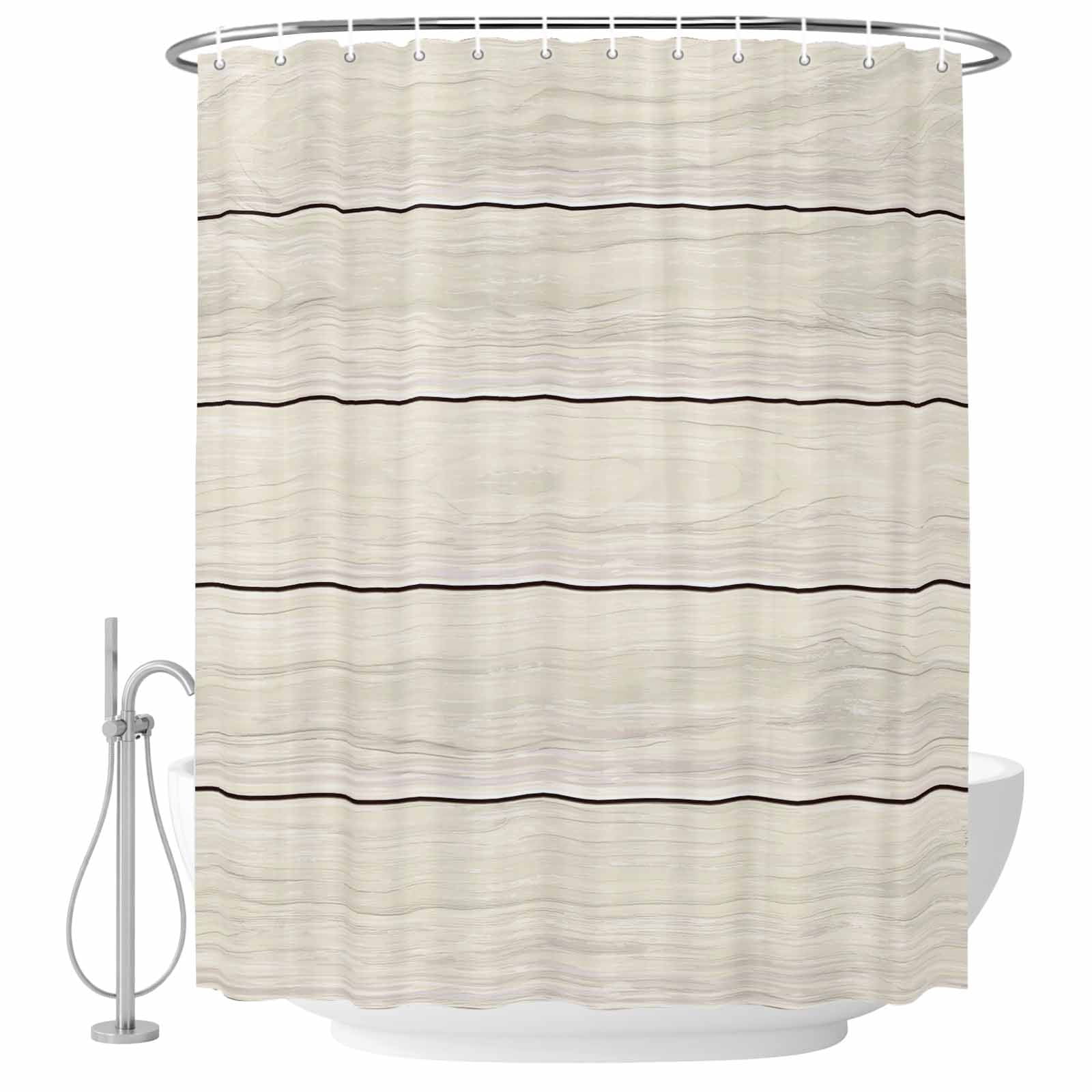 Beige Wood Grain Shower Curtain Set - Small 36" x 72" Washable Bathtub ...