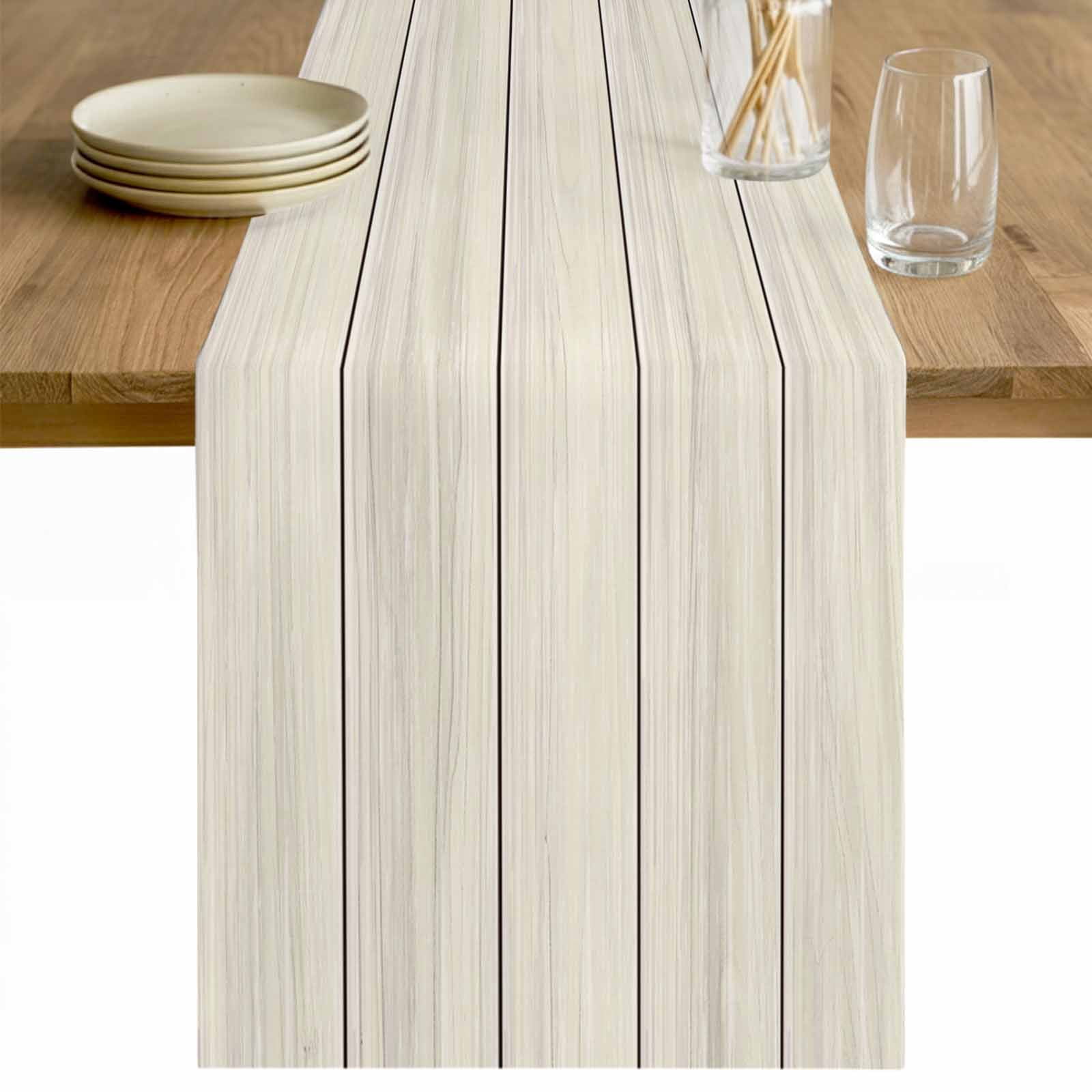 Beige Wood Grain Table Runner - 108 Inch Long Rustic Retro Wooden Plank ...