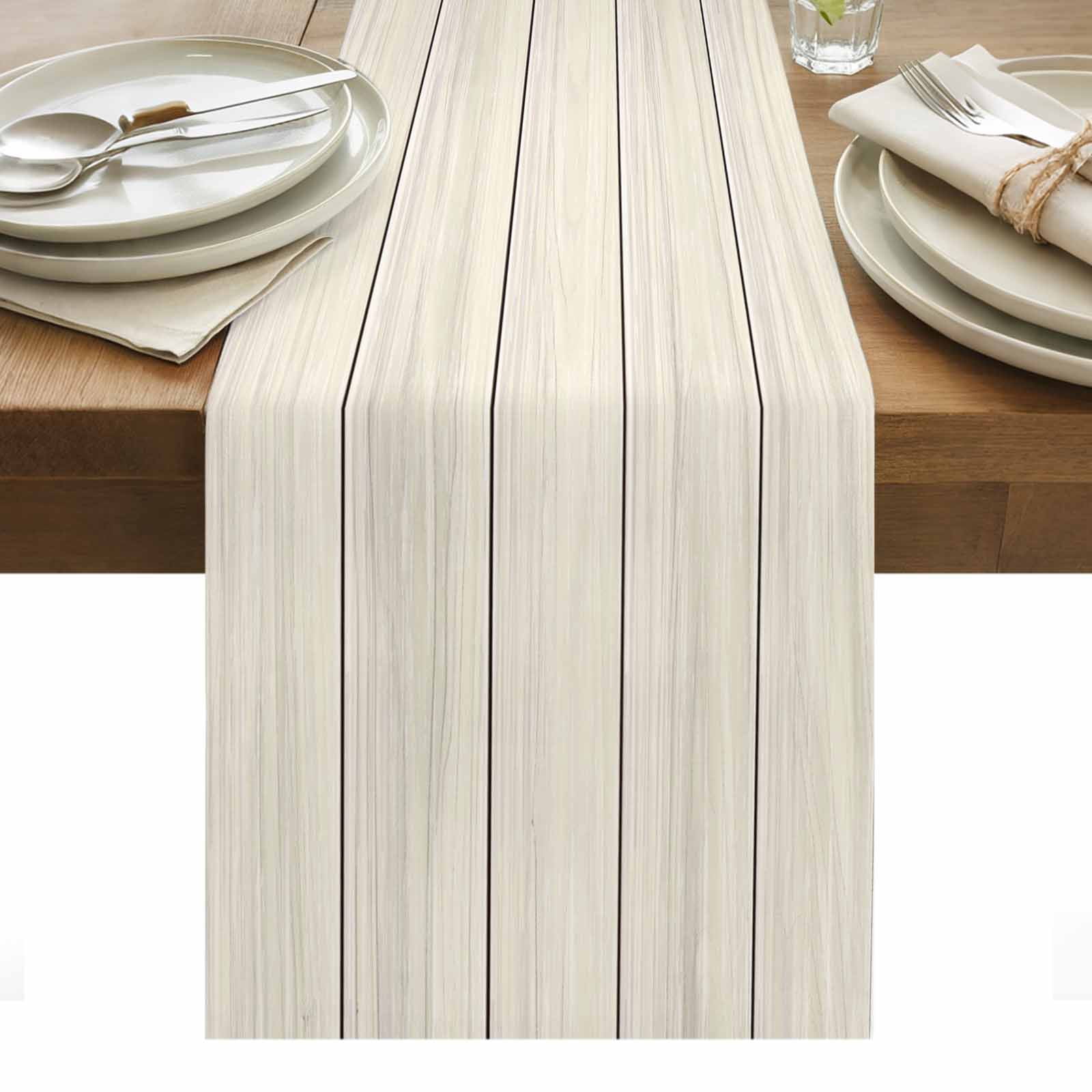 Beige Wood Grain Table Runner - 120 Inch Long, Kitchen Dining Table ...