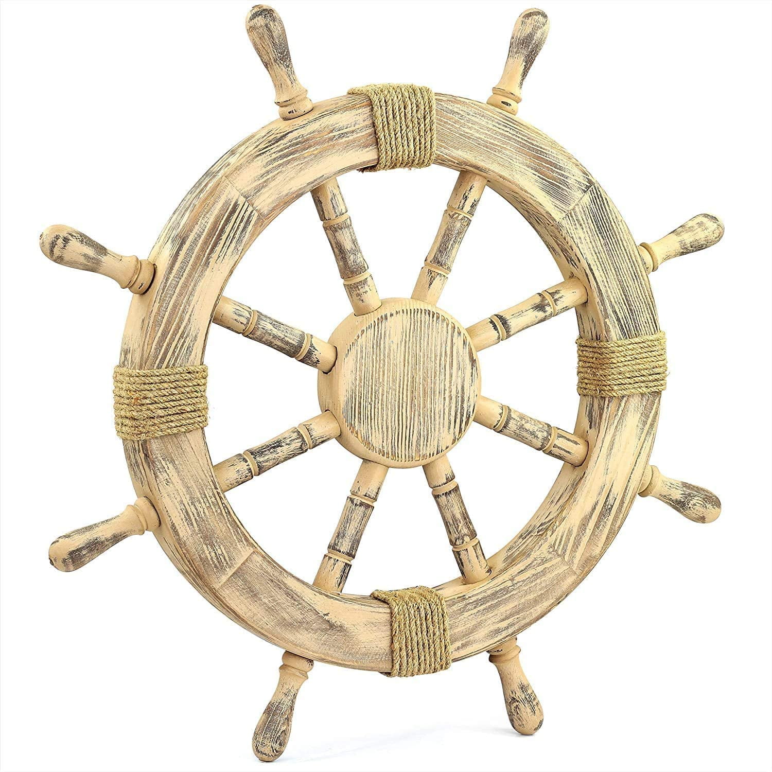 Beige Wooden Nautical Pirate's Ship Wheel | Pinewood Sailor's Boat ...