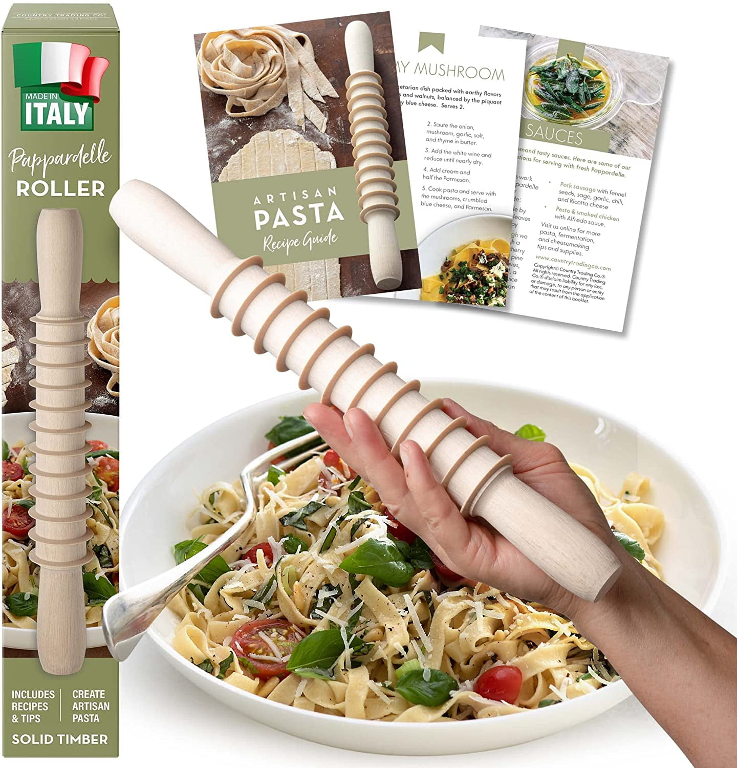 Beige Wooden Pasta Cutter Pappardelle Rolling Pin for your Kitchen ...