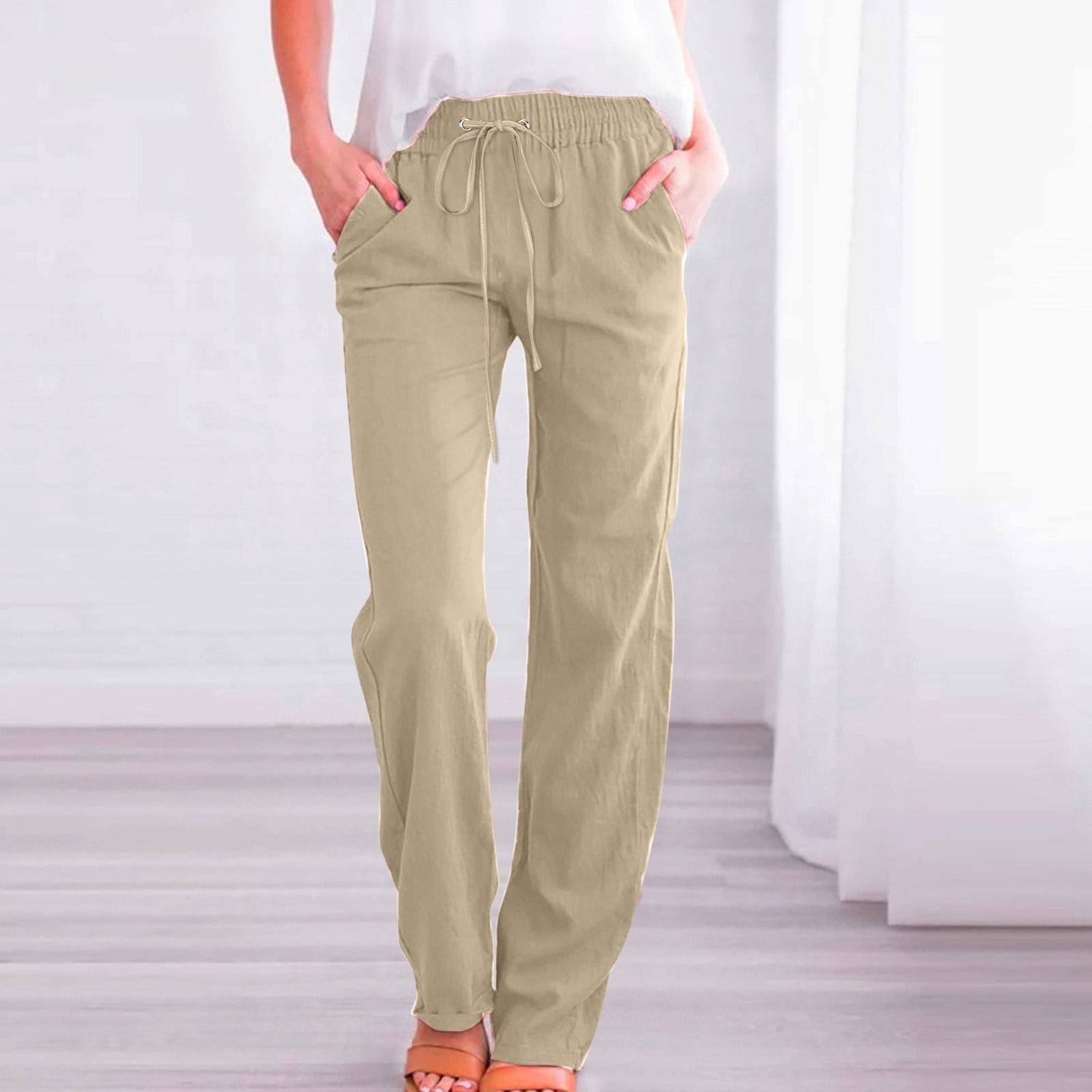 Beige Work Clothes for Women 2024, Cotton Womens Summer Pants, Women'S ...