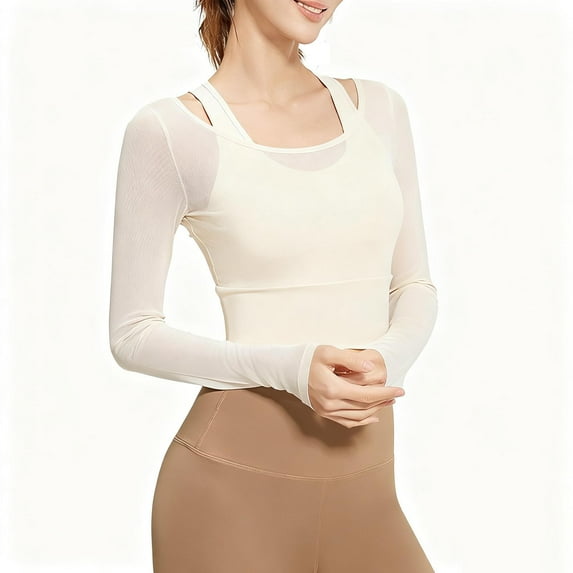 Beige Workout Athletic Yoga Match Running 2PC Sets for Ladies Summer ...