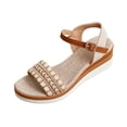 Beige Woven Rope Wedge Sandals, Ladies' Boho Style Plus Size Summer ...