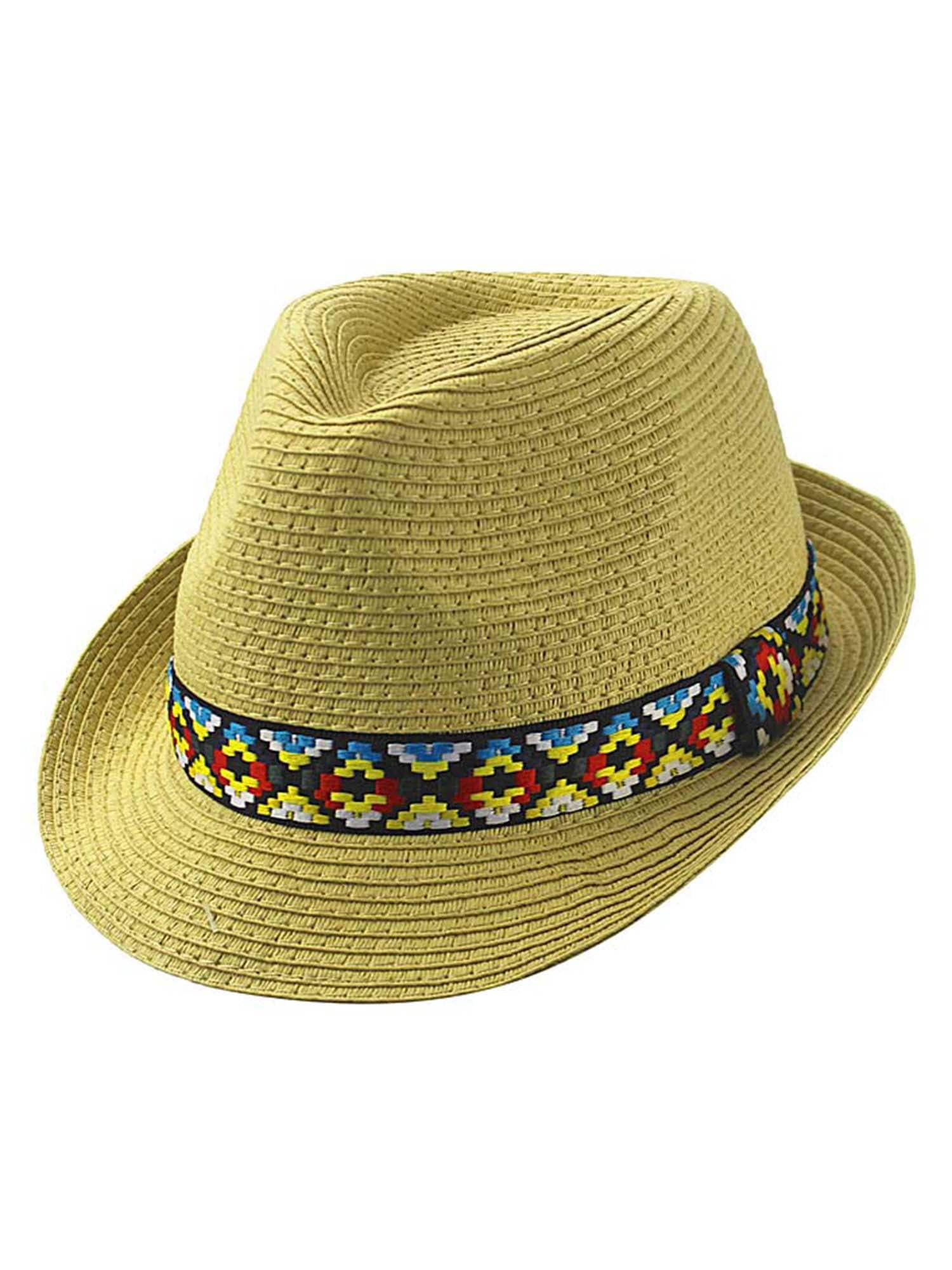 Beige Woven Straw Fedora Hat With Aztec Band - Walmart.com