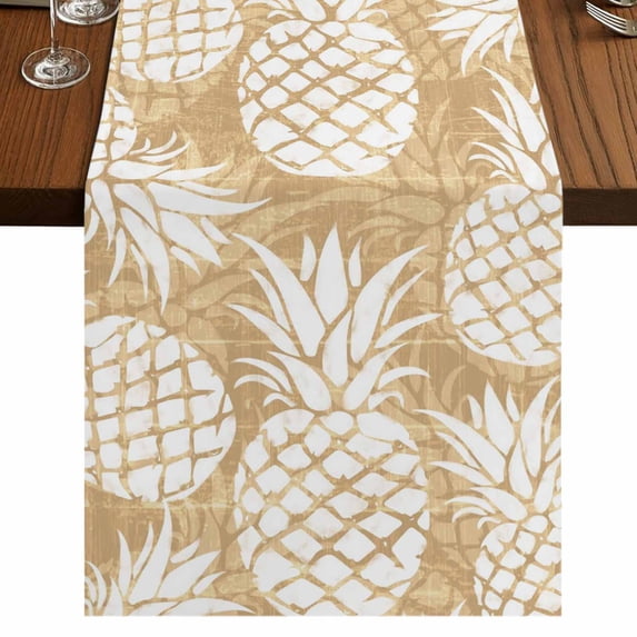 Beige Yellow Pineapple Burlap Cotton Table Runner 13x90 Inches Long ...