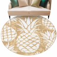 Beige Yellow Pineapple Round Rug 6ft Washable Circle Kitchen Rugs Non ...